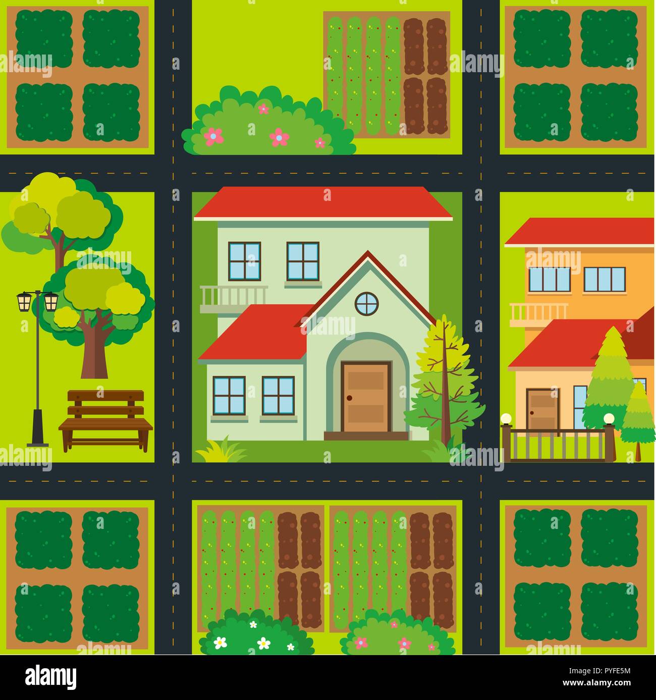 Map design with houses and farmyards illustration Stock Vector Image ...