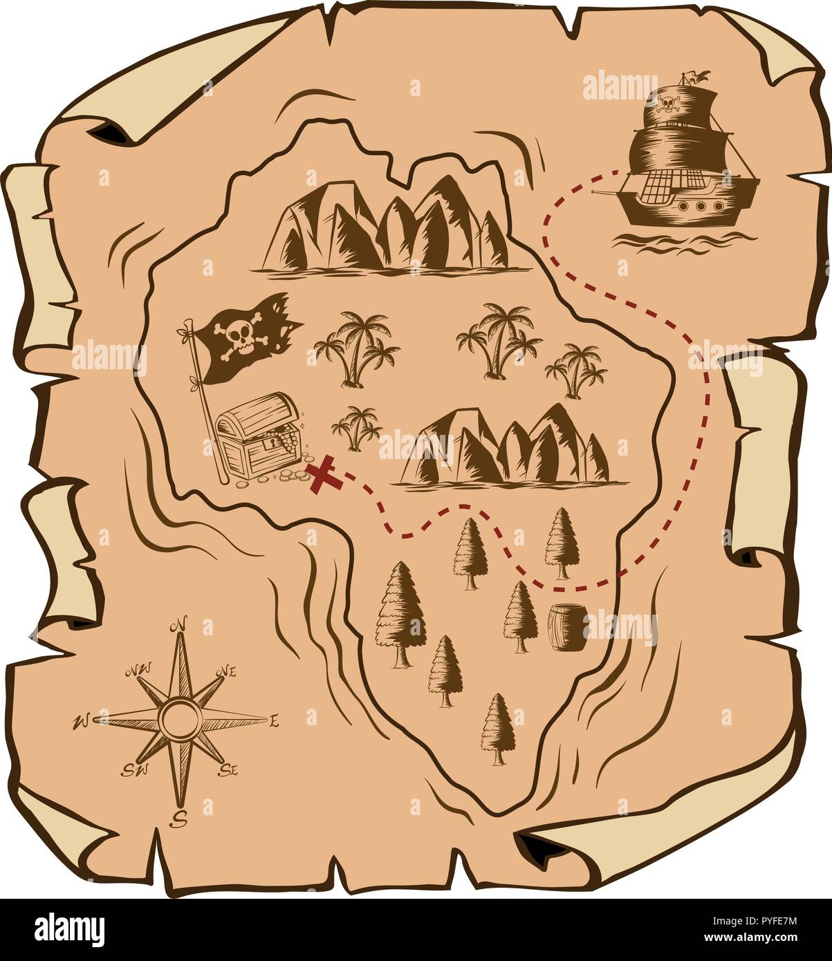 Treasure map with ship sailing to island illustration Stock Vector ...