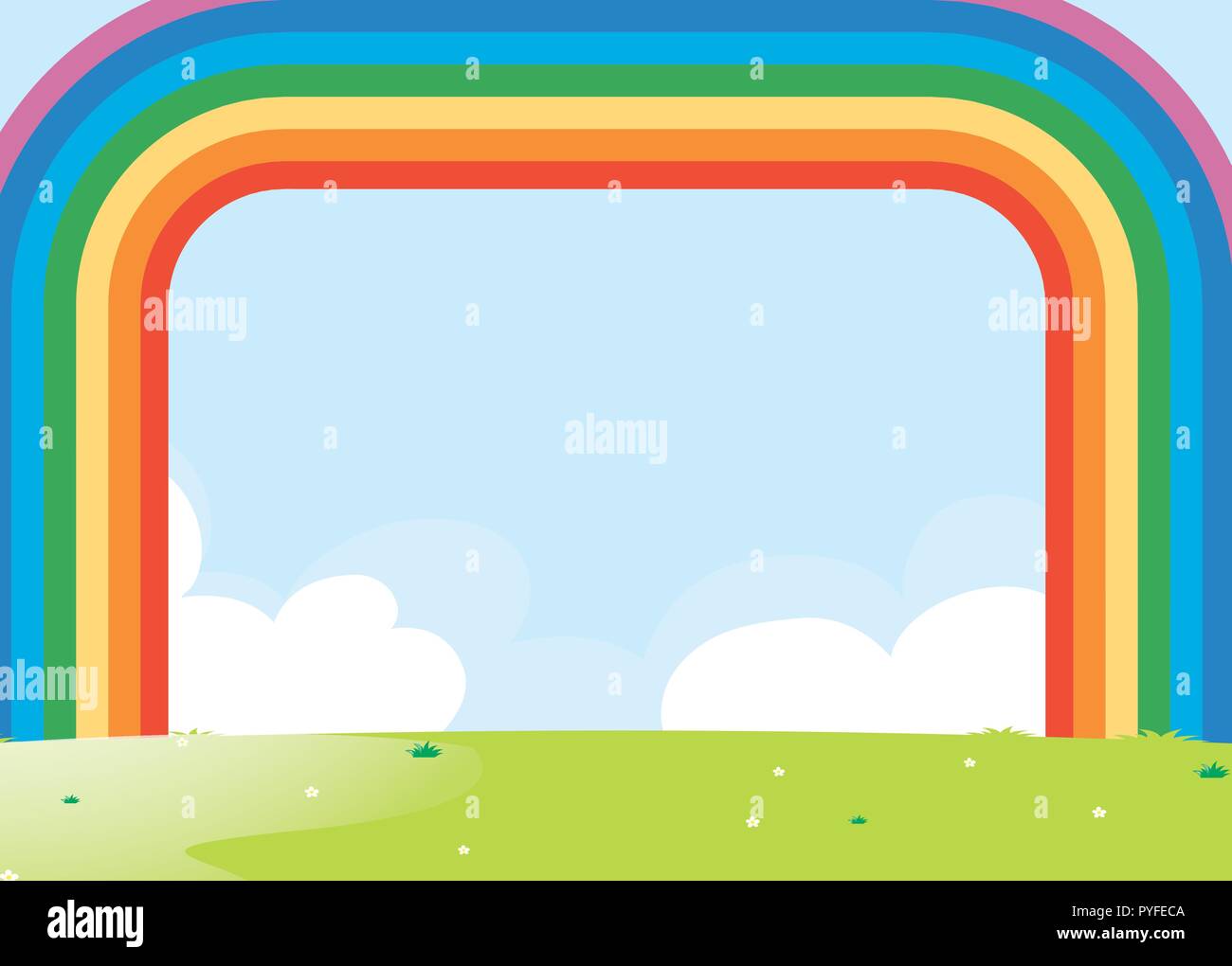 Frame design with rainbow over the field illustration Stock Vector ...