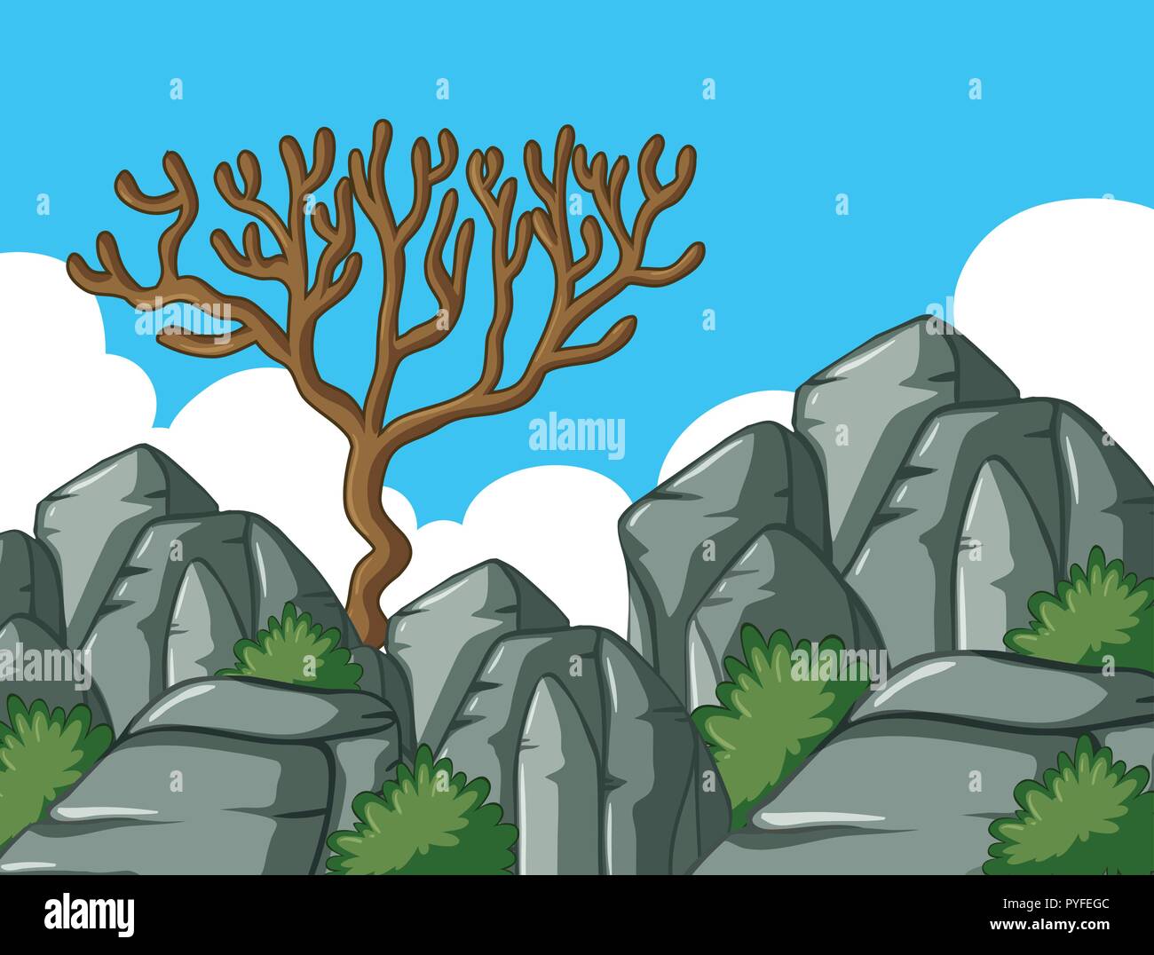 Scene with tree and rocks illustration Stock Vector Image & Art - Alamy