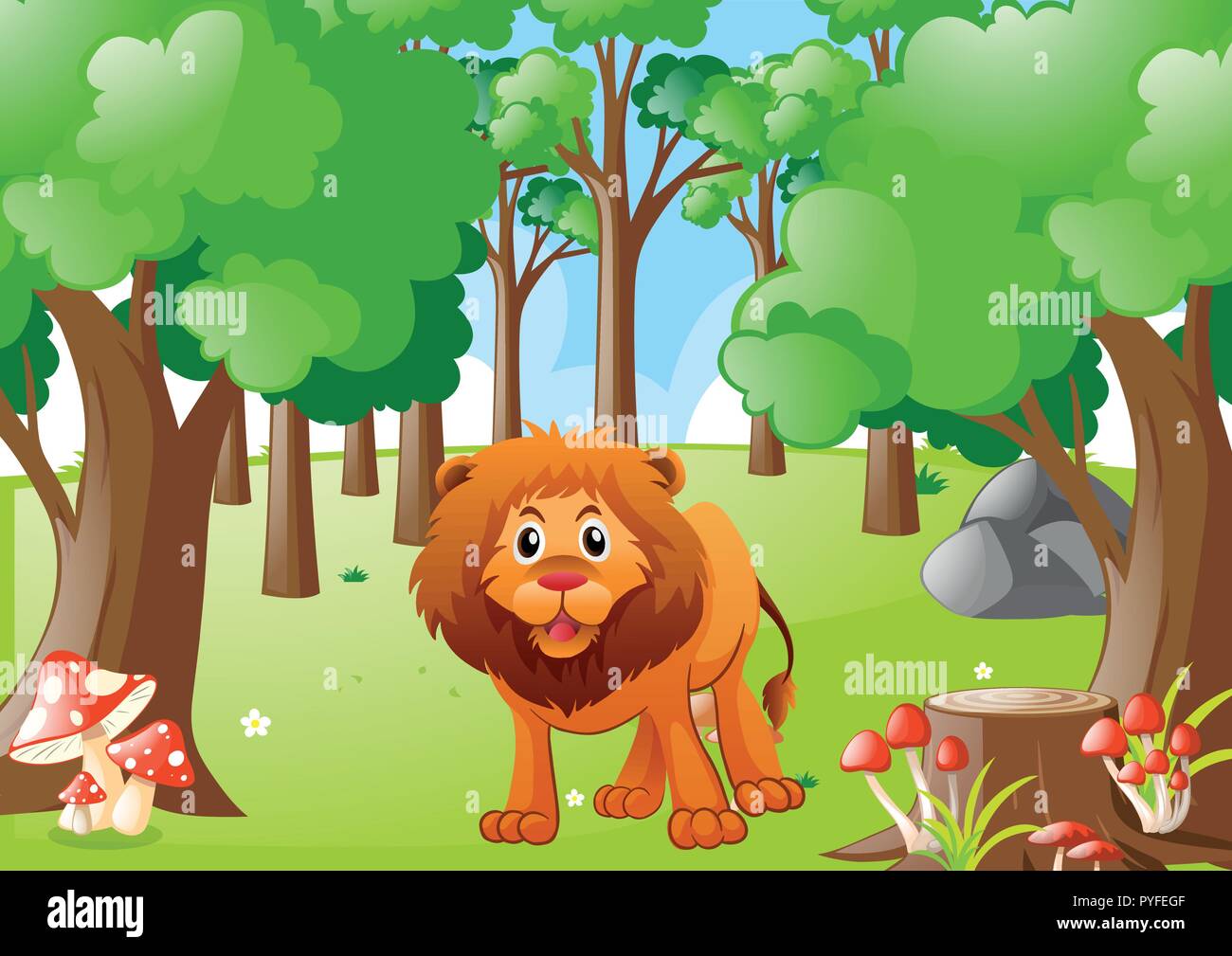 Wild lion in the forest illustration Stock Vector Image & Art - Alamy