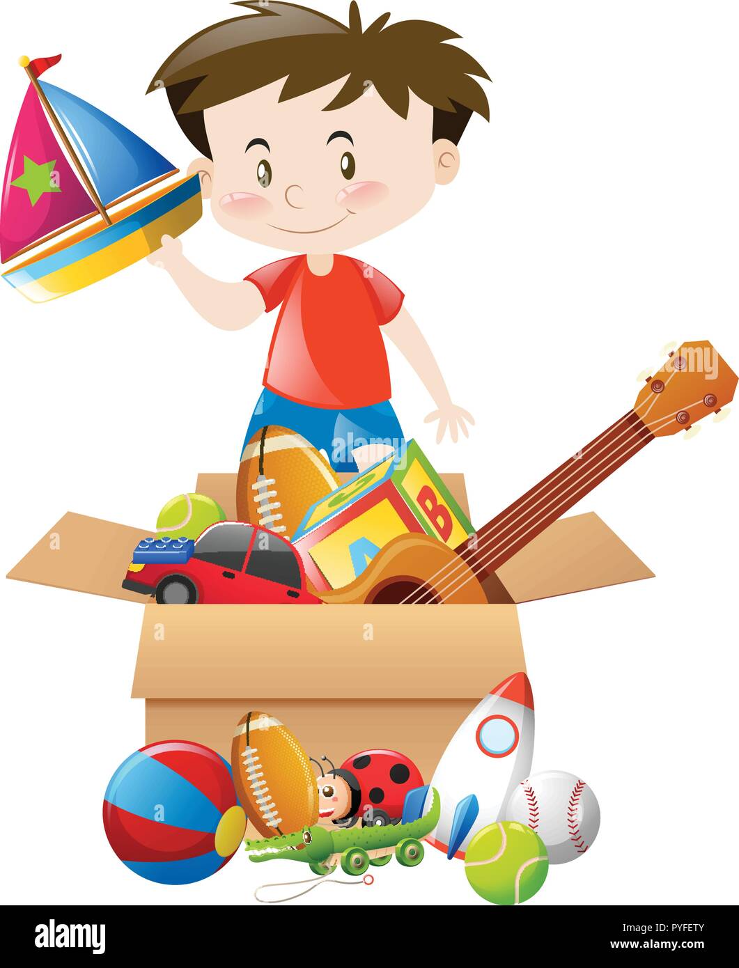 Boy with box of toys illustration Stock Vector Image & Art - Alamy