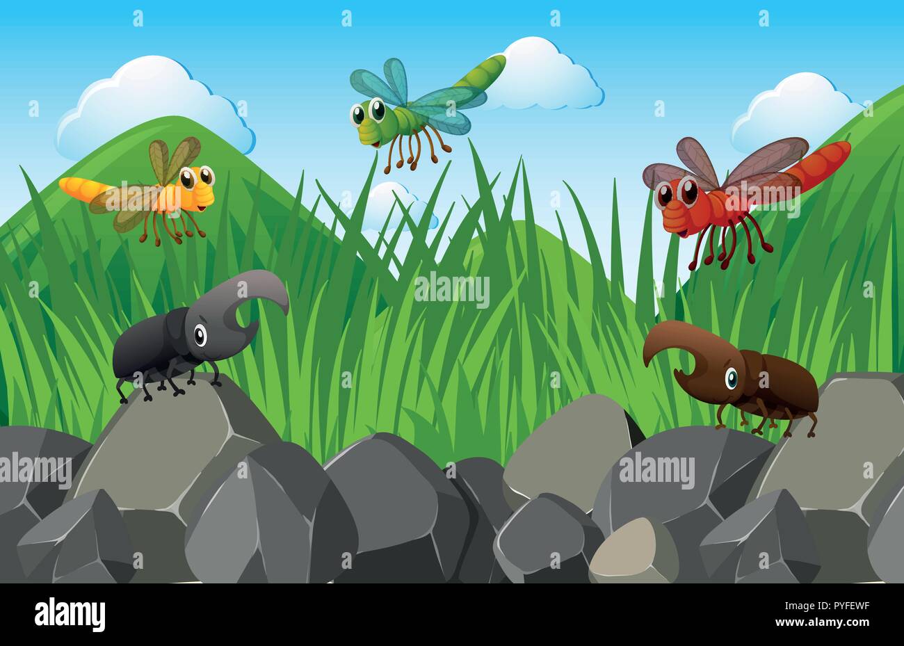 Scene with insects in the garden illustration Stock Vector Image & Art ...