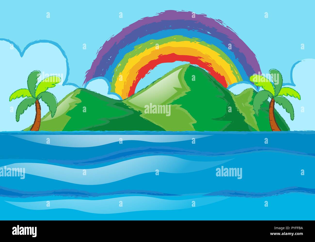 Scene with rainbow over the island illustration Stock Vector Image ...