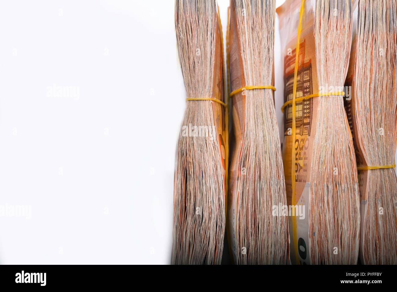 Pile of 50 real euro notes 50-euro banknotes under rubber band ...