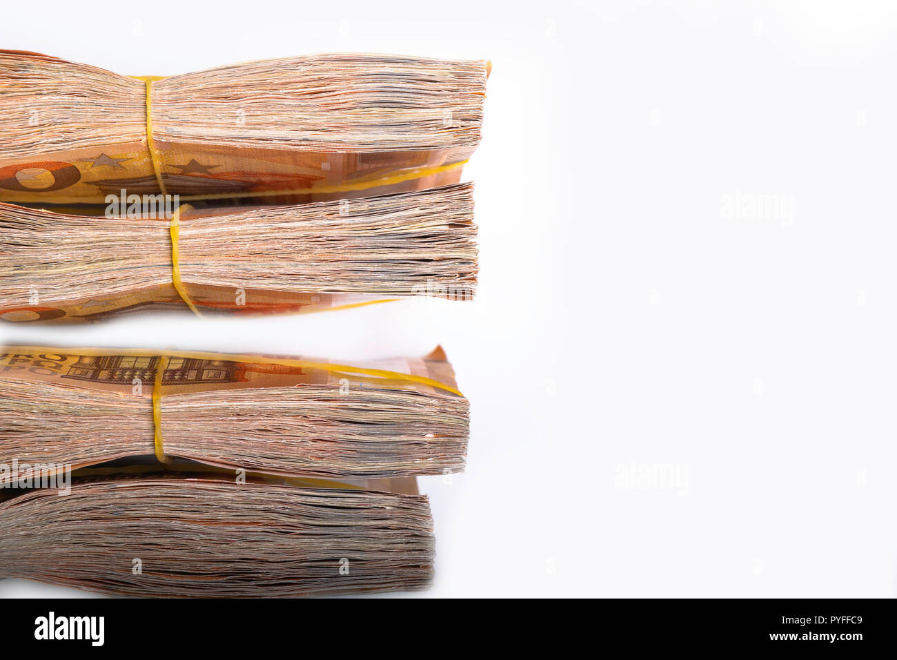 Pile of 50 real euro notes 50-euro banknotes under rubber band ...