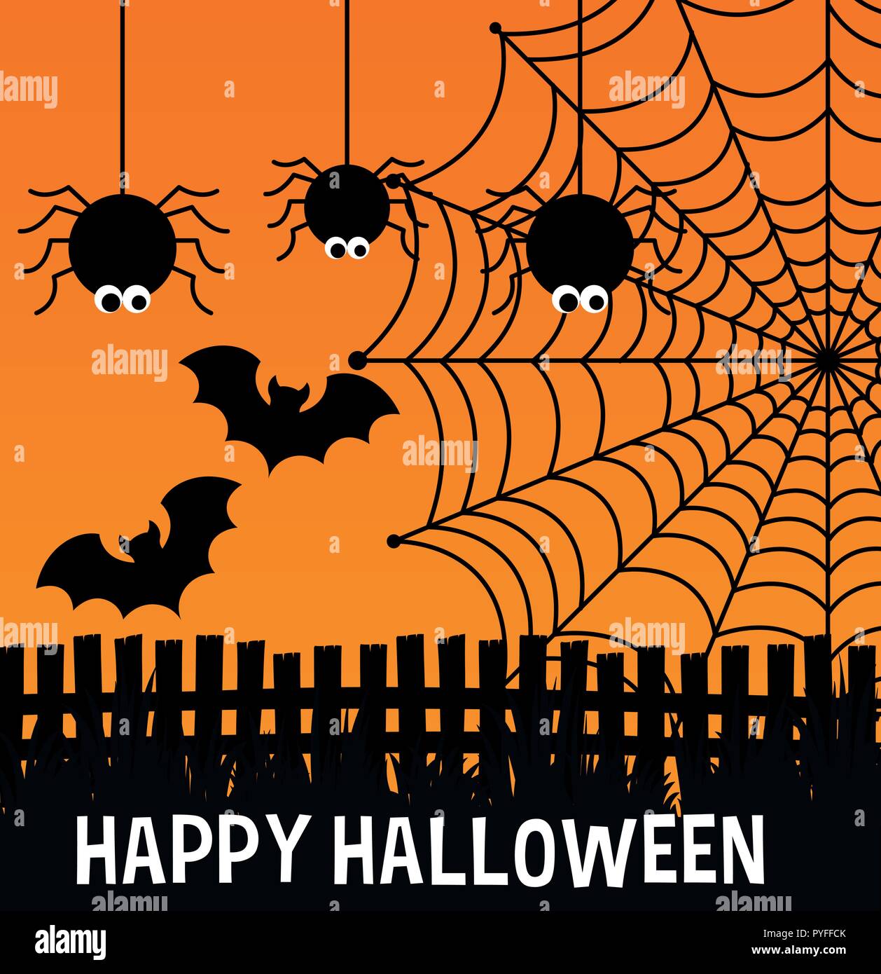 Happy halloween poster with spiders and web illustration Stock Vector ...