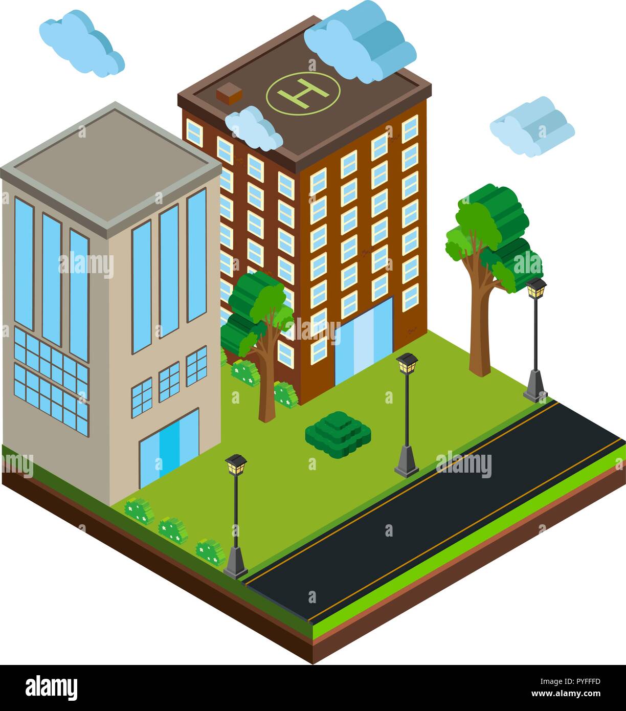 3D design for buildings along the road illustration Stock Vector Image ...