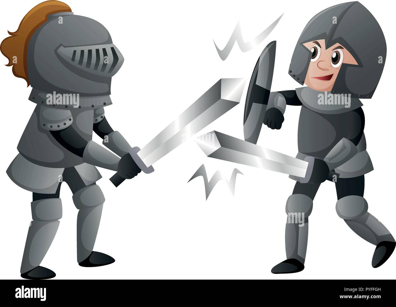Two knights in armours fighting illustration Stock Vector Image & Art ...