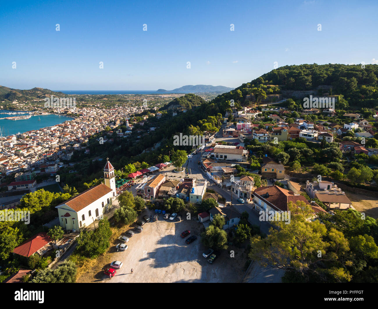 Aerial view of Zakynthos city in Zante island, in Greece Stock Photo ...