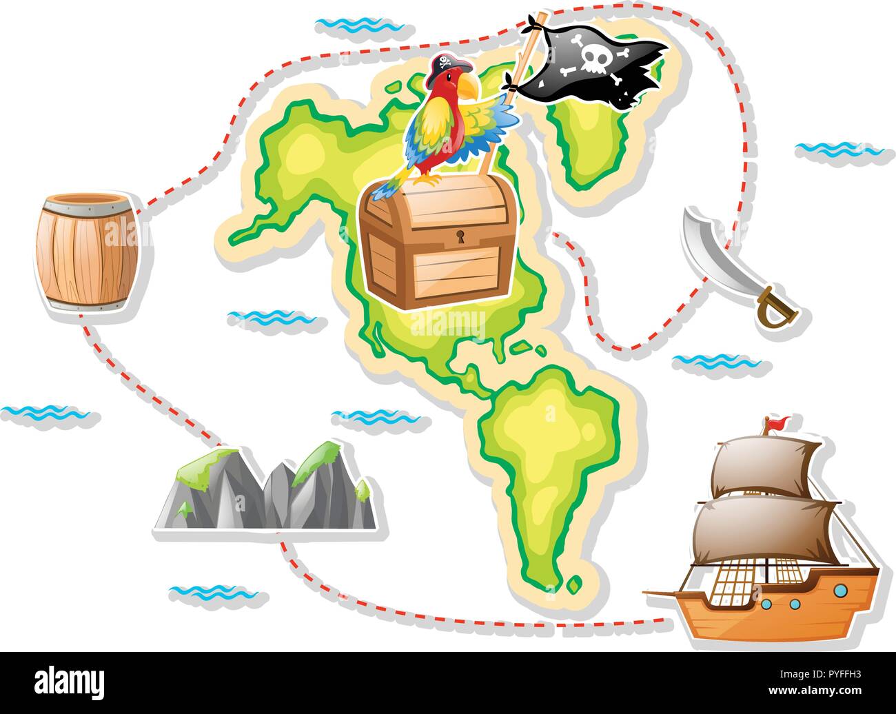 Treasure map and pirate ship illustration Stock Vector Image & Art - Alamy