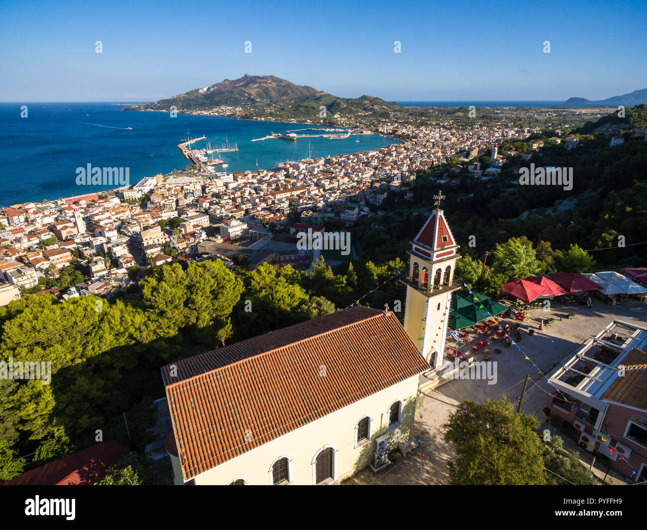 Aerial view of Zakynthos city in Zante island, in Greece Stock Photo ...