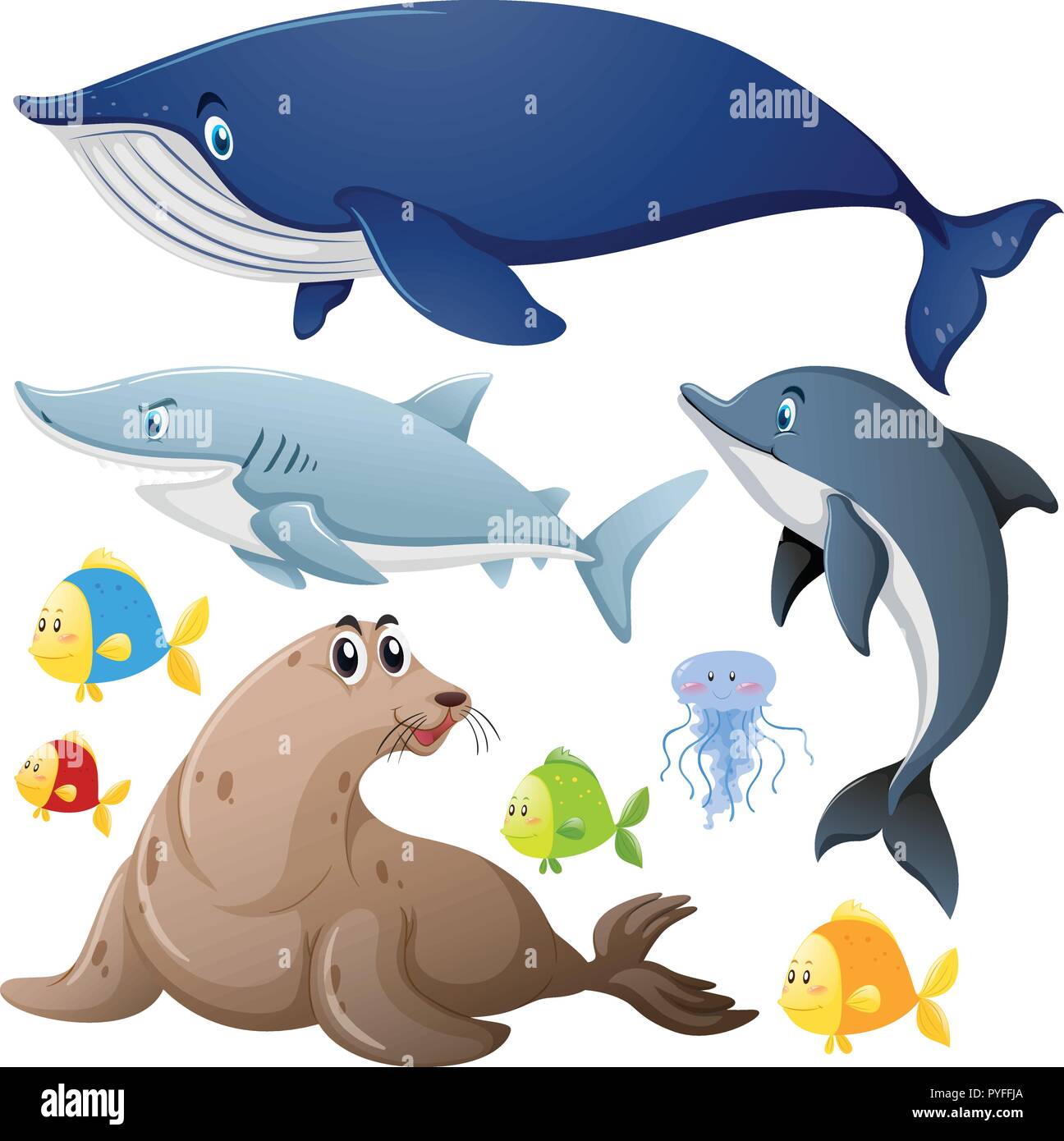 Different types of sea animals illustration Stock Vector Image & Art ...