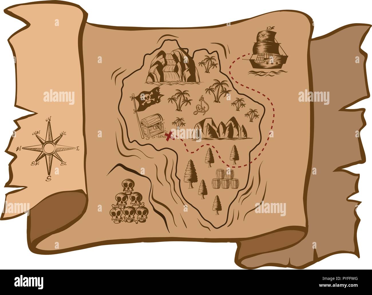 Treasure map on old paper illustration Stock Vector Image & Art - Alamy