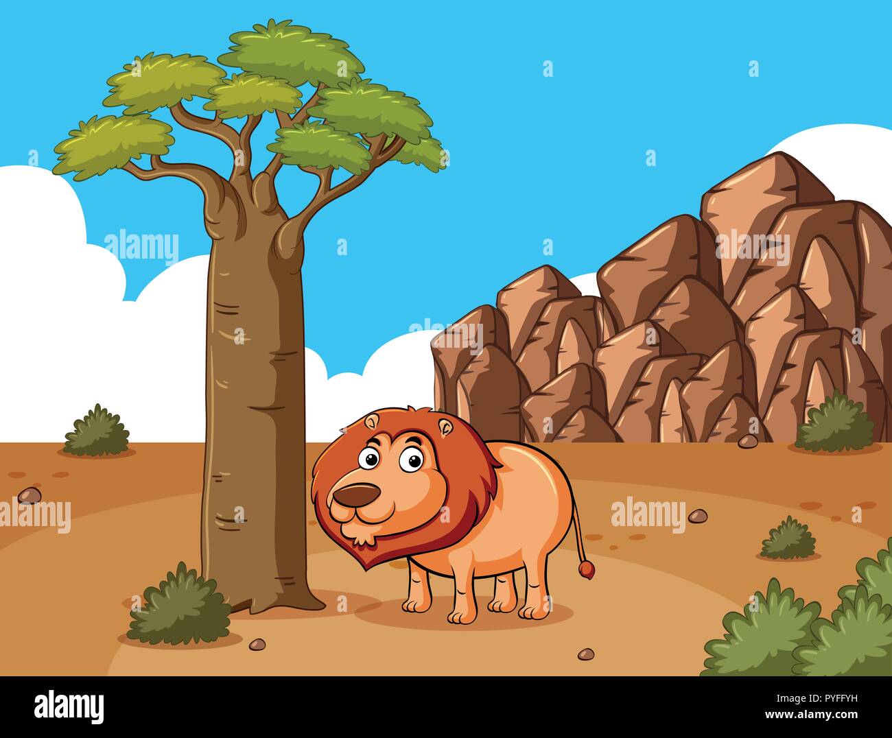 Lion standing under the tree illustration Stock Vector Image & Art - Alamy