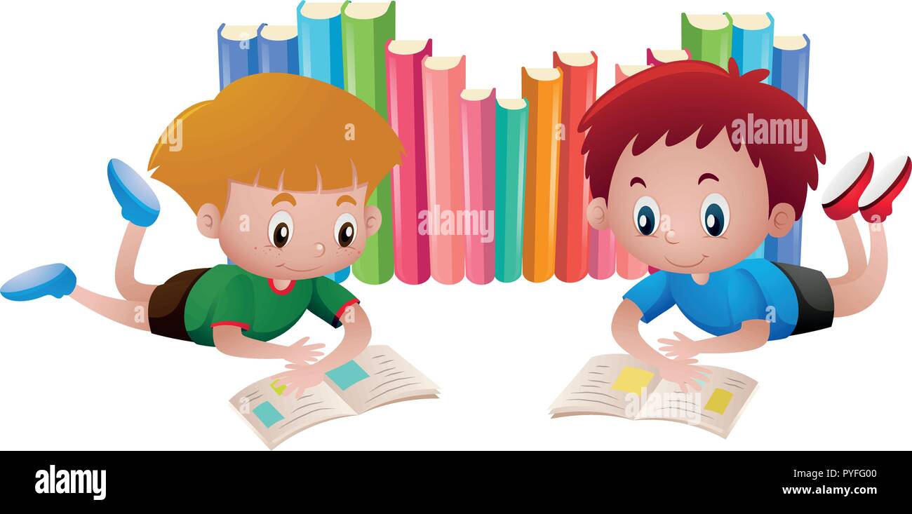 Two boys reading books illustration Stock Vector Image & Art - Alamy