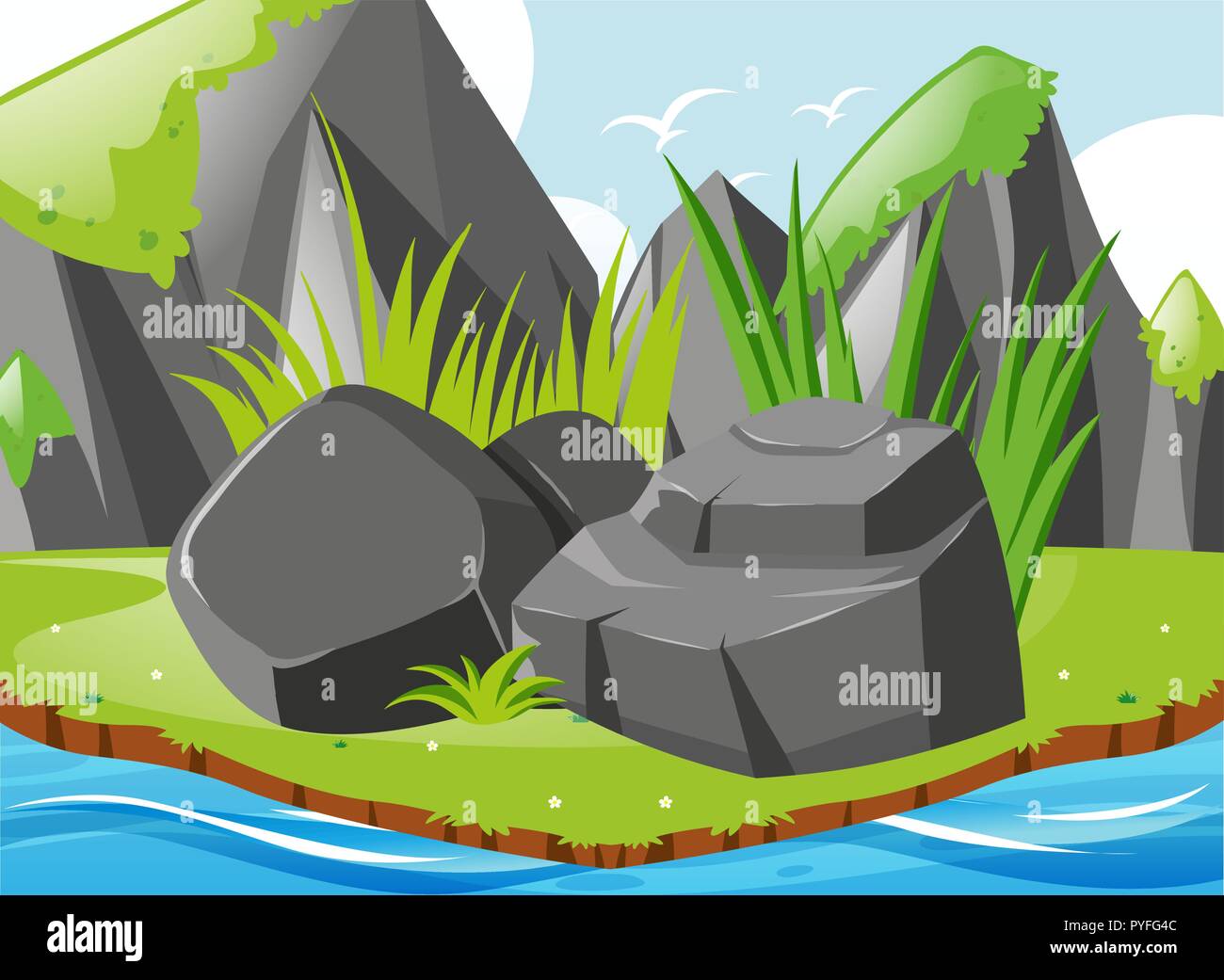 Garden scene with rocks and river illustration Stock Vector Image & Art ...