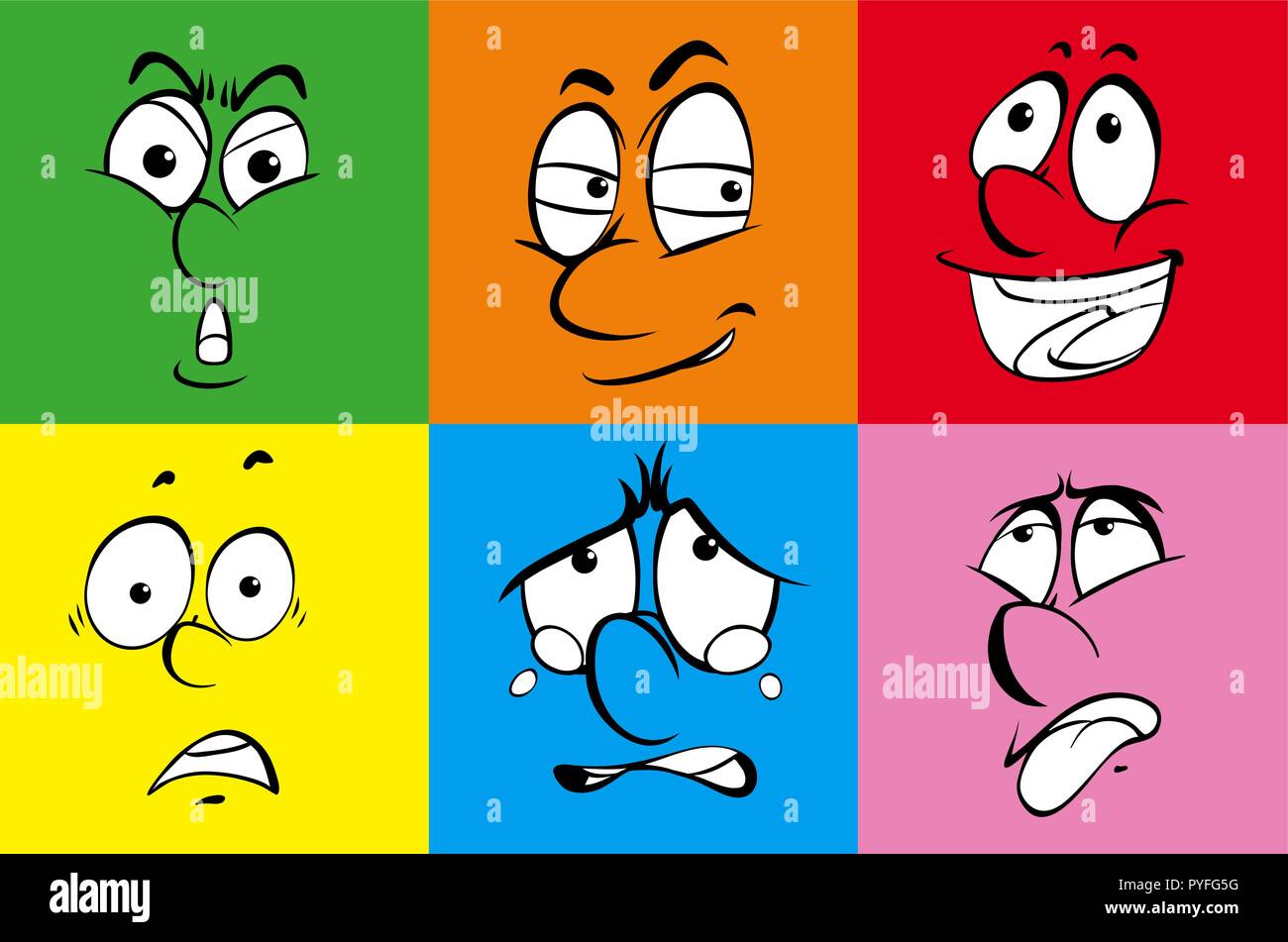 Set of six faces on color background illustration Stock Vector Image ...