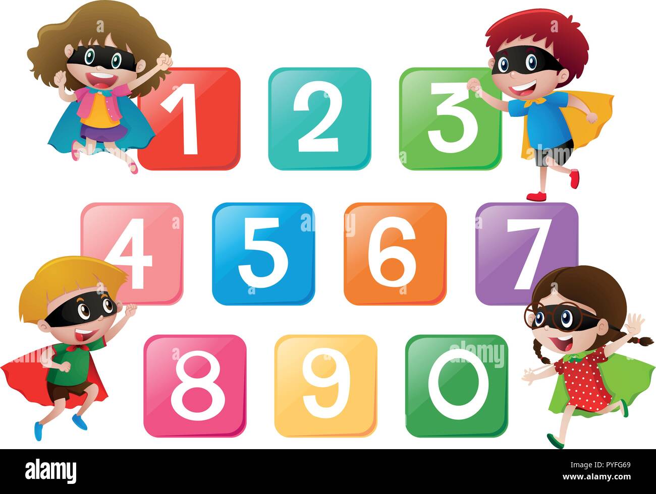 Four kids and numbers one to zero illustration Stock Vector Image & Art ...