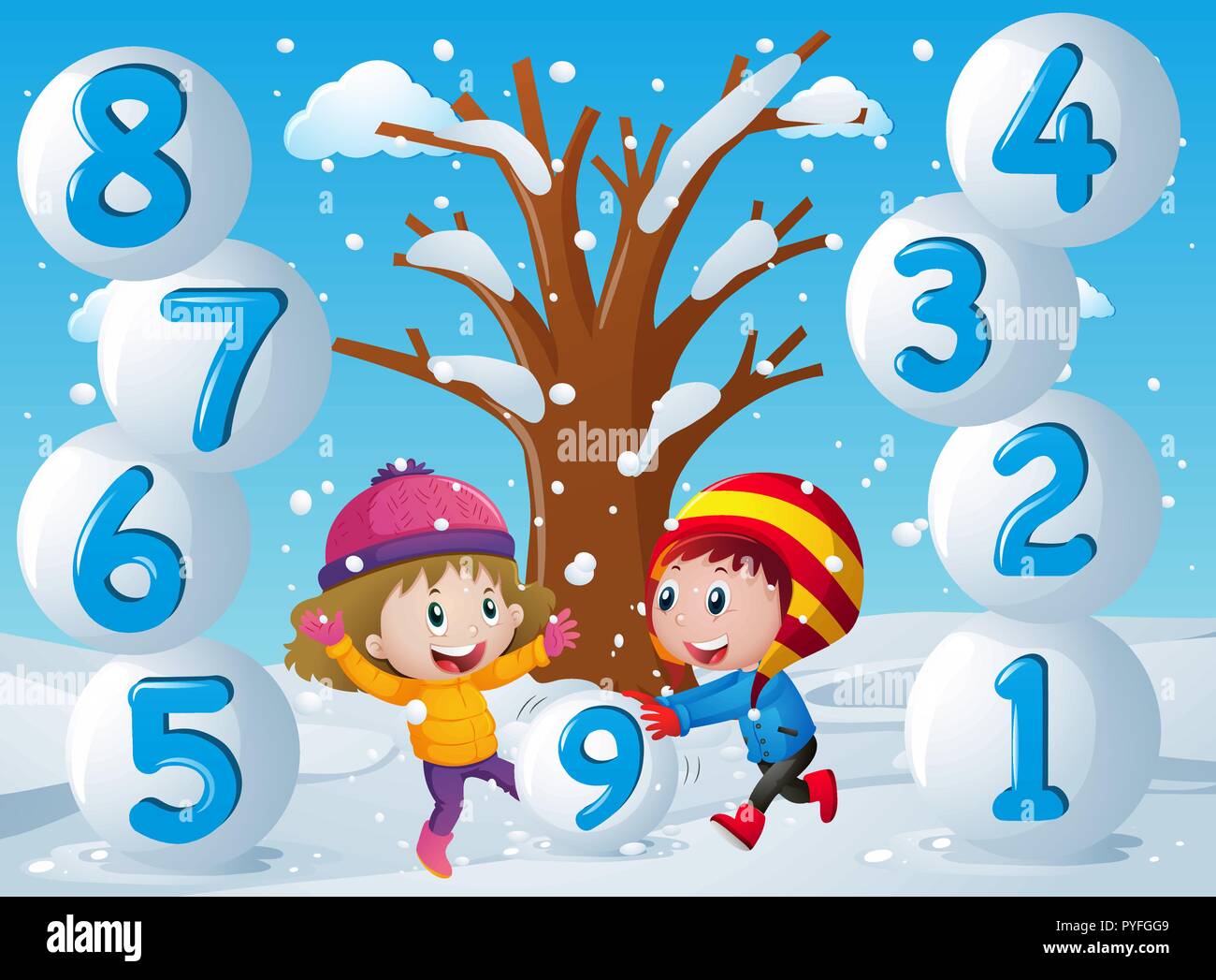 Winter background with kids and numbers illustration Stock Vector Image ...