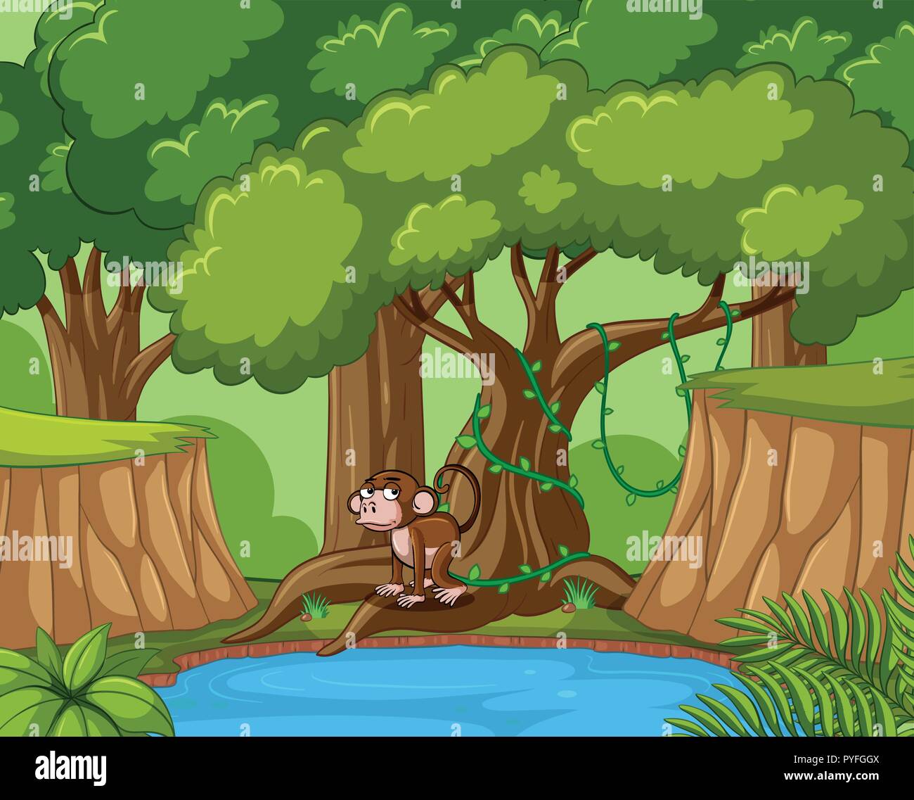Monkey lives in the forest illustration Stock Vector Image & Art - Alamy