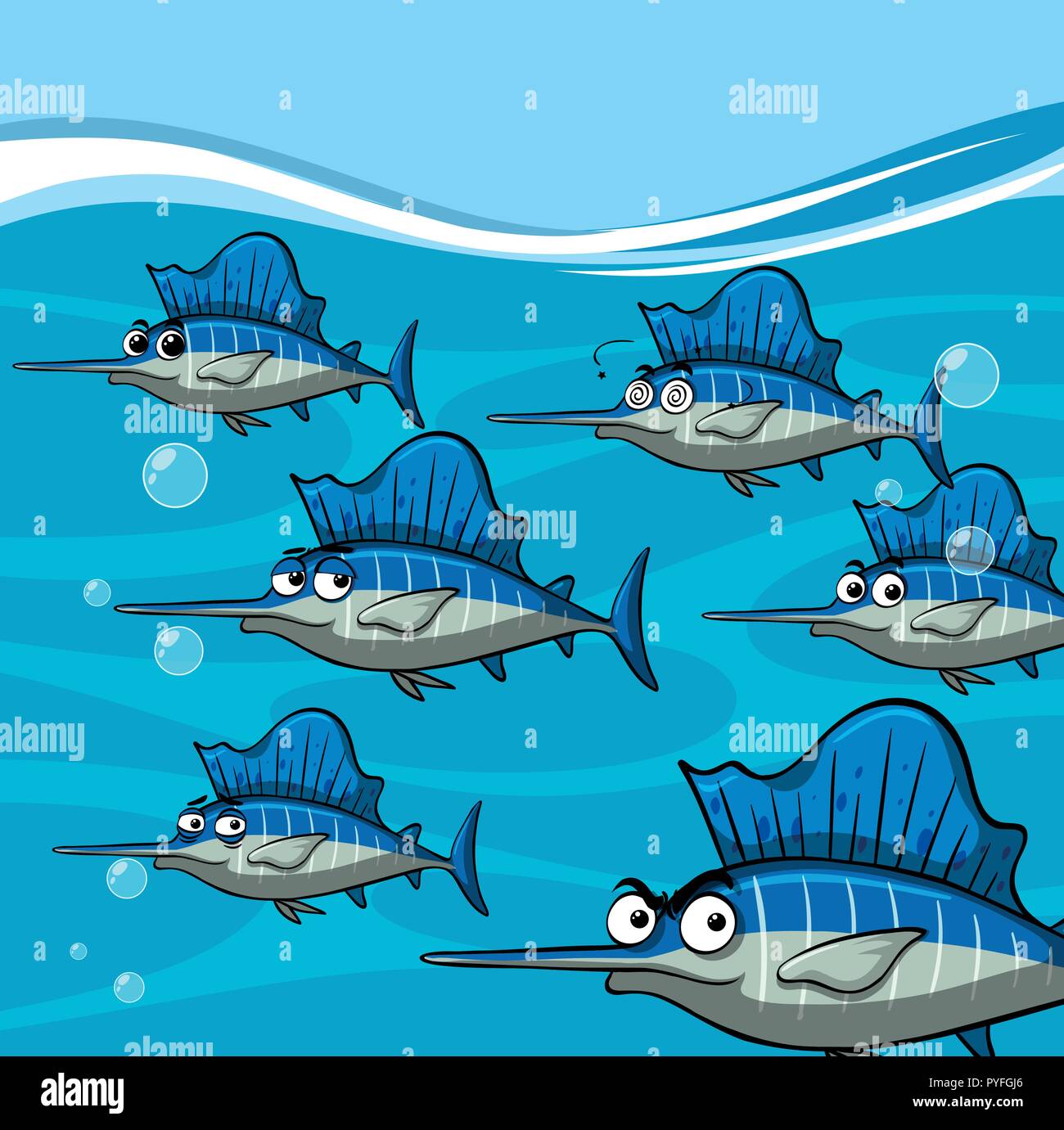 Many swordfish under the ocean illustration Stock Vector Image & Art ...