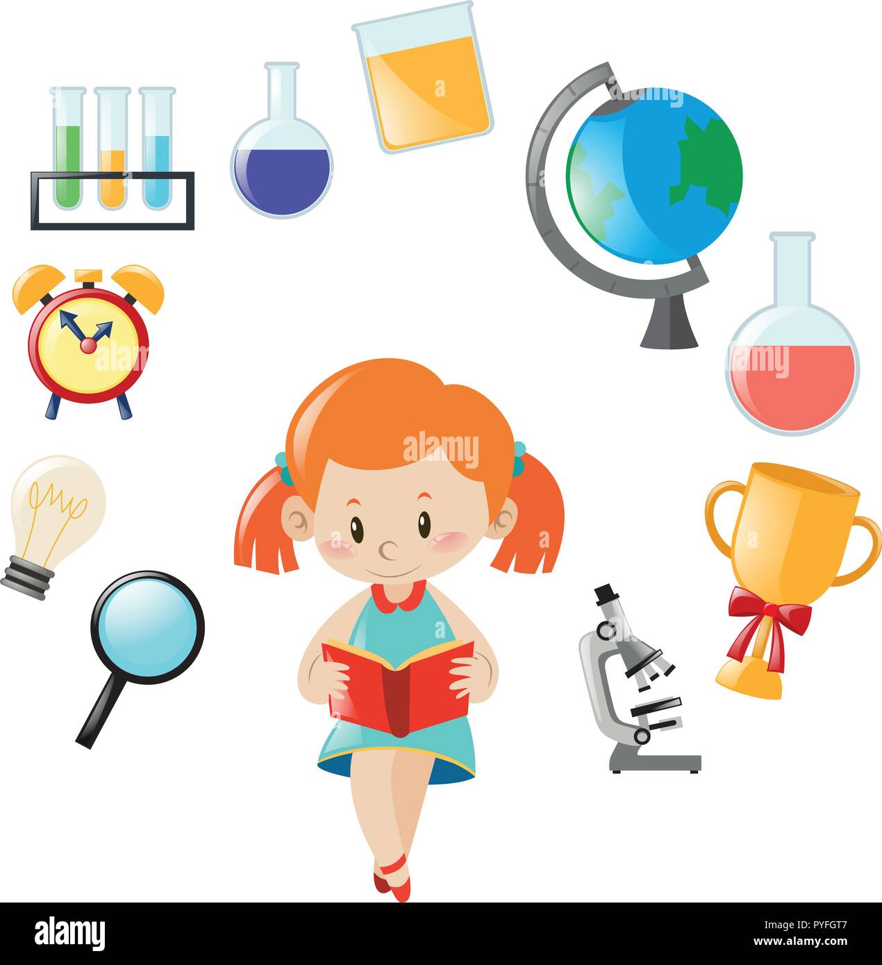 Girl and different objects of science illustration Stock Vector Image ...