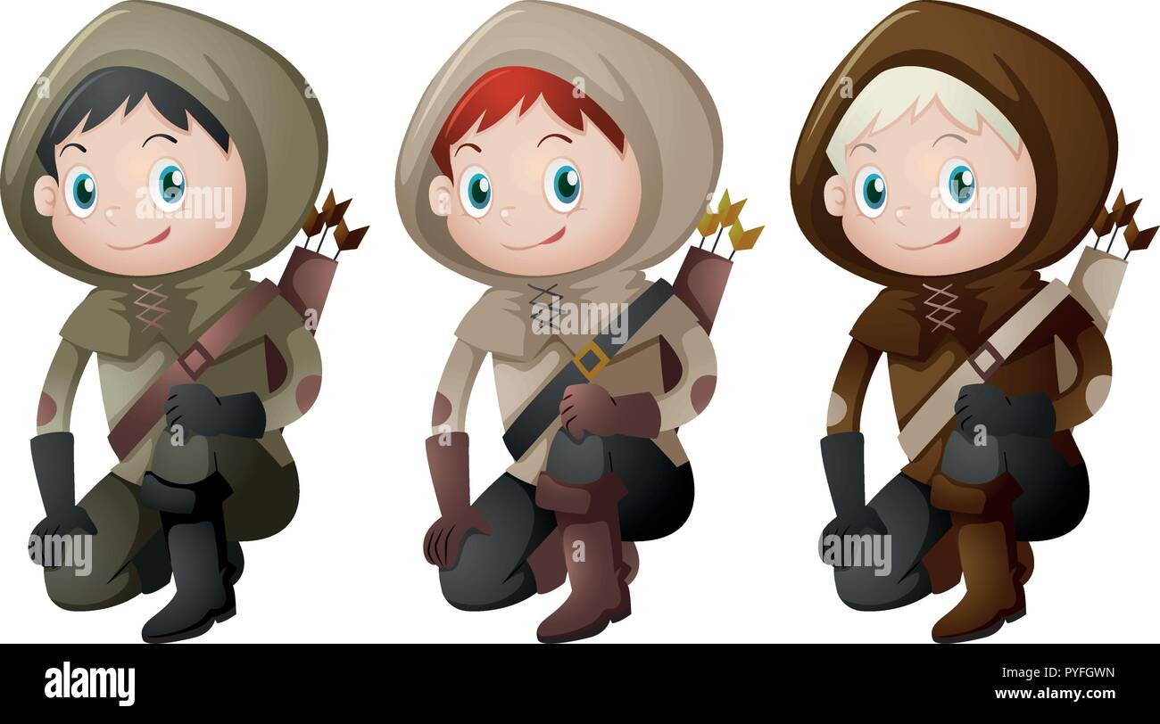 Three hunters with archery outfit illustration Stock Vector Image & Art ...