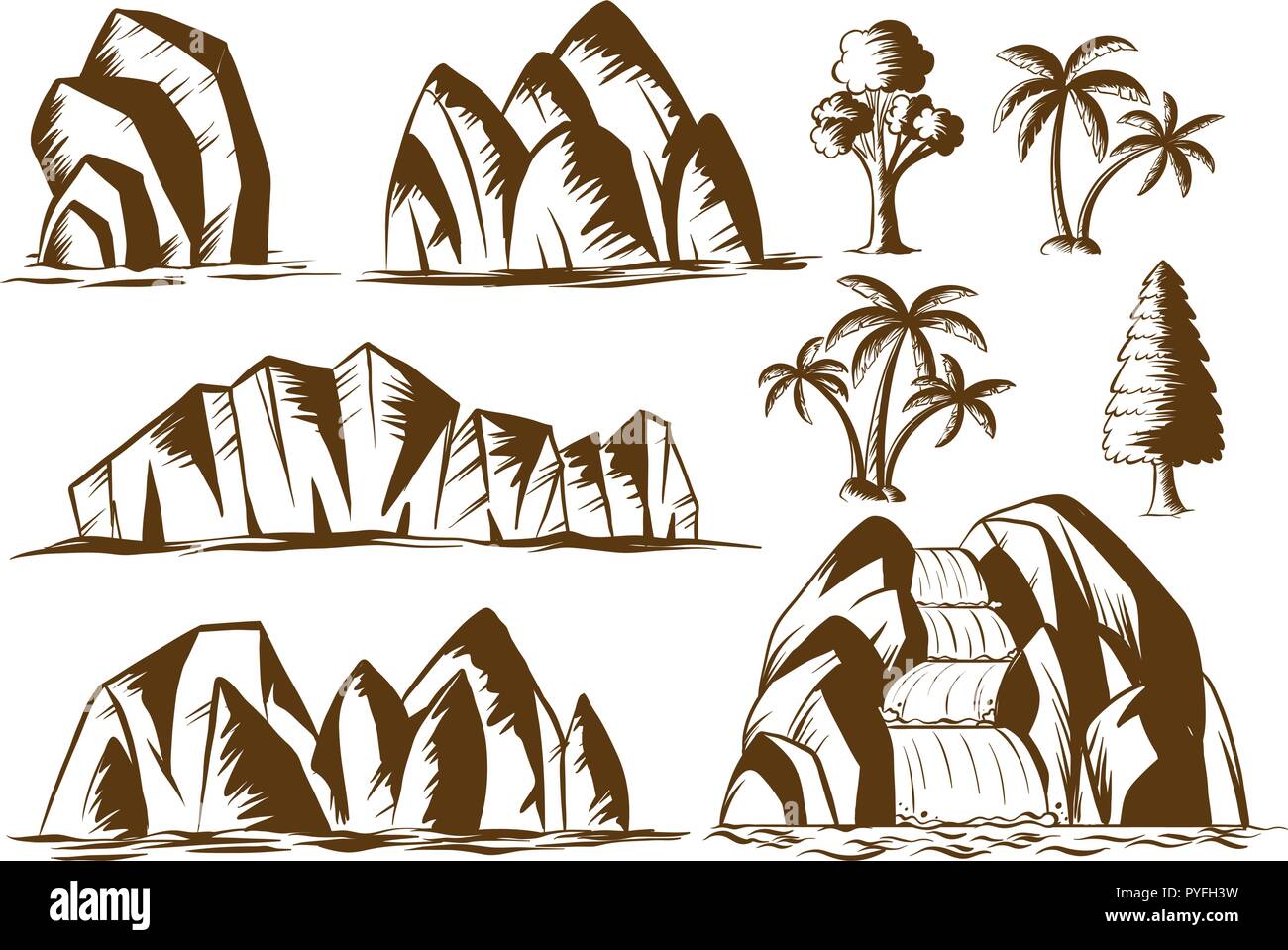 Doodle mountains and trees illustration Stock Vector Image & Art - Alamy