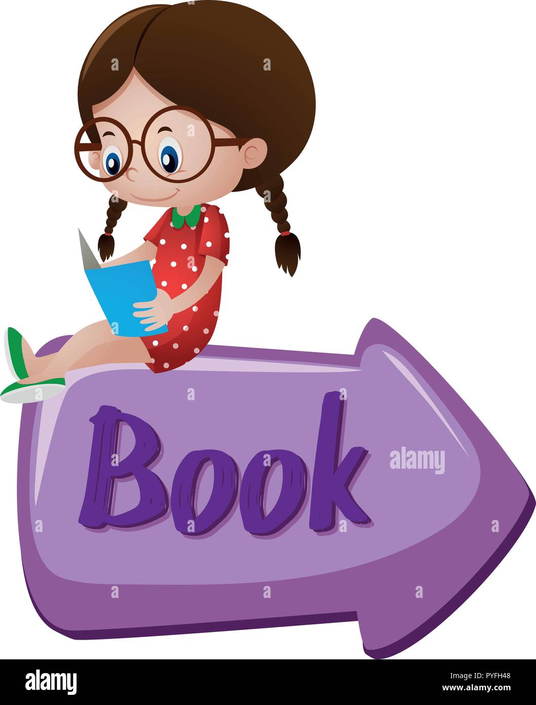 Book sign with girl reading book on top illustration Stock Vector Image ...