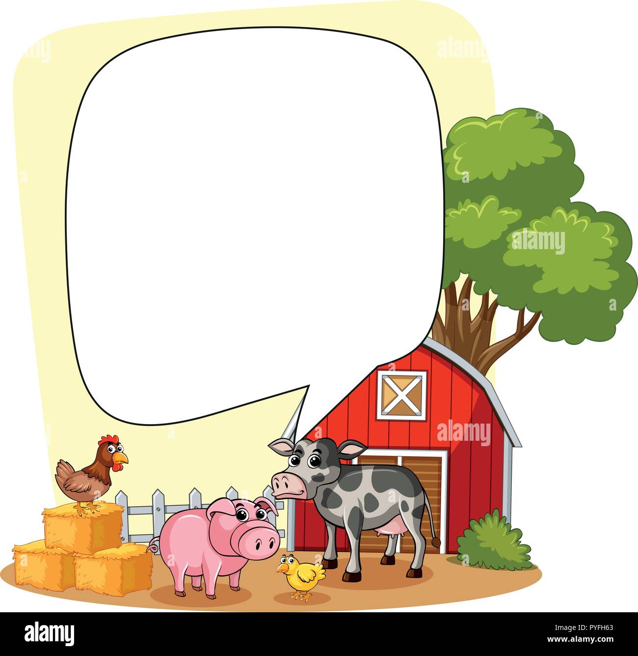 Speech bubble template with farm scene in background illustration Stock ...