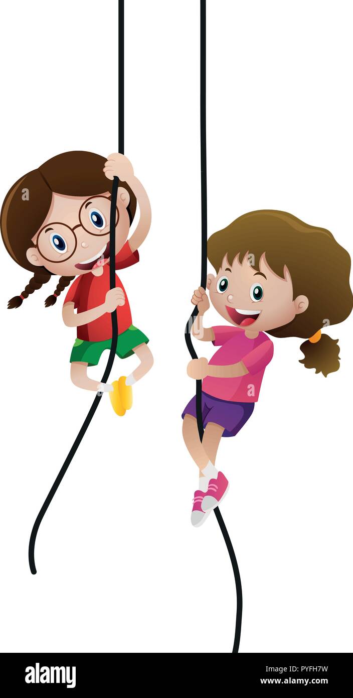 Two girls climbing rope illustration Stock Vector Image & Art - Alamy