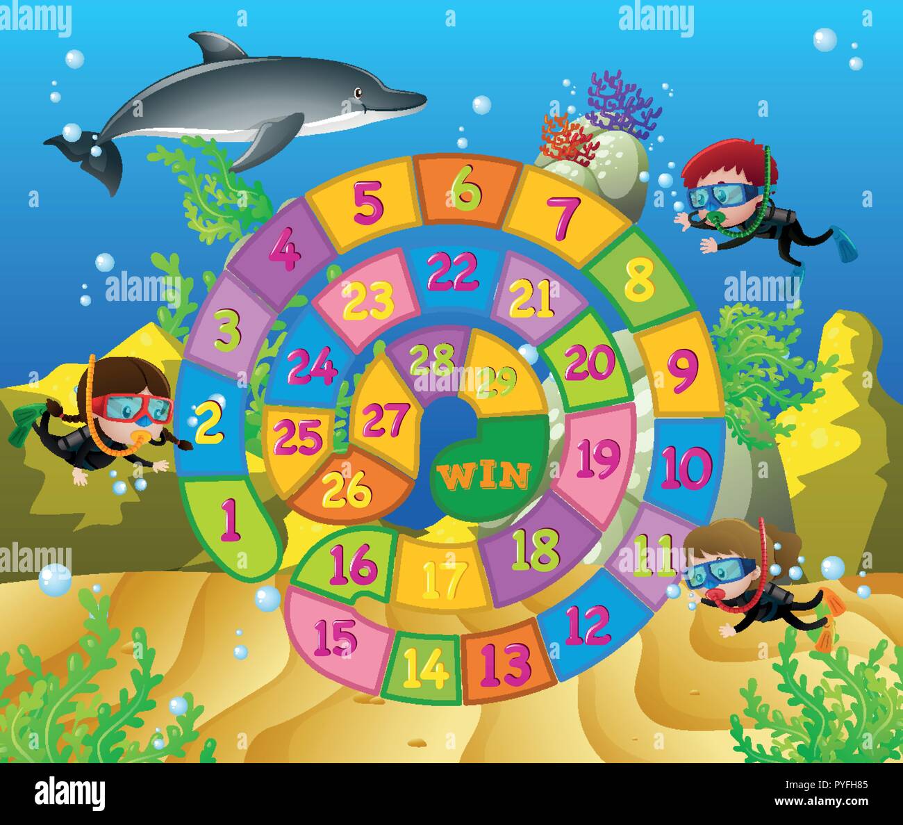 Boardgame template with kids underwater illustration Stock Vector Image ...