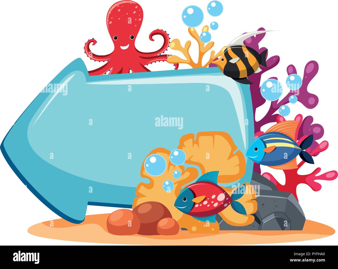 Sign template with many sea animals illustration Stock Vector Image ...