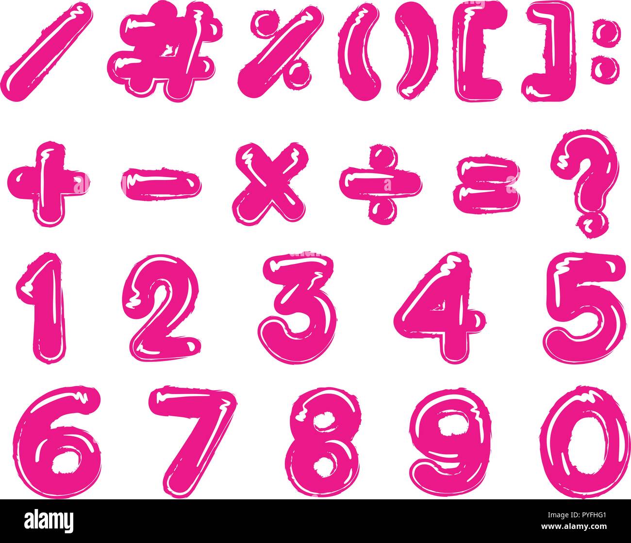 Pink font design for numbers and signs illustration Stock Vector Image ...
