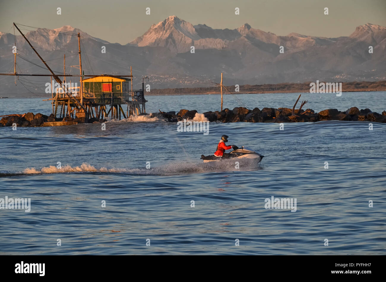 View of Santa Claus driving a jet ski Stock Photo - Alamy