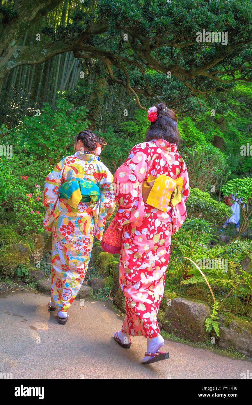 Kamakura, Japan - April 23, 2017: two women wearing Japanese classic ...