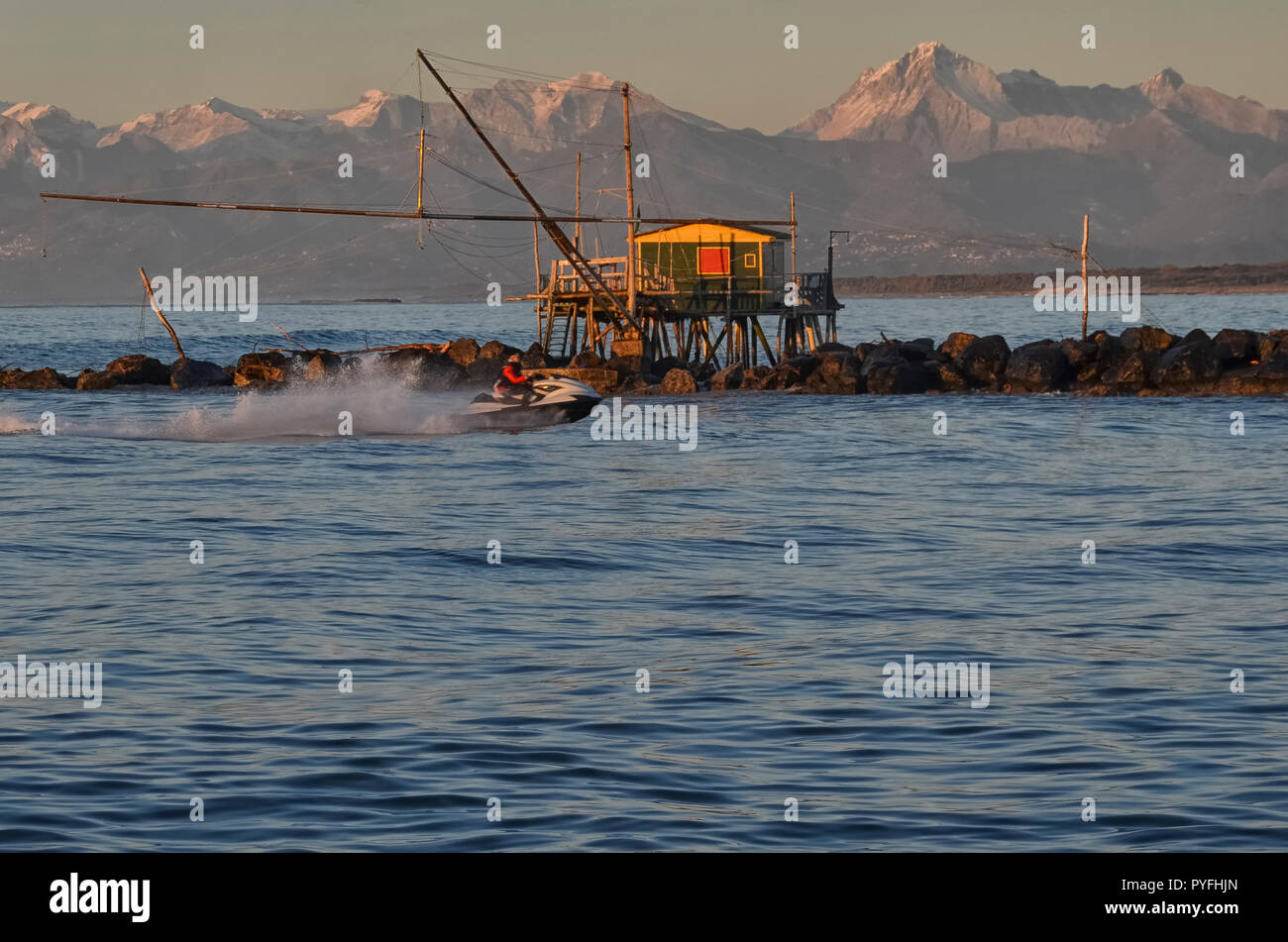 View of an original Santa Claus driving a jet ski Stock Photo - Alamy