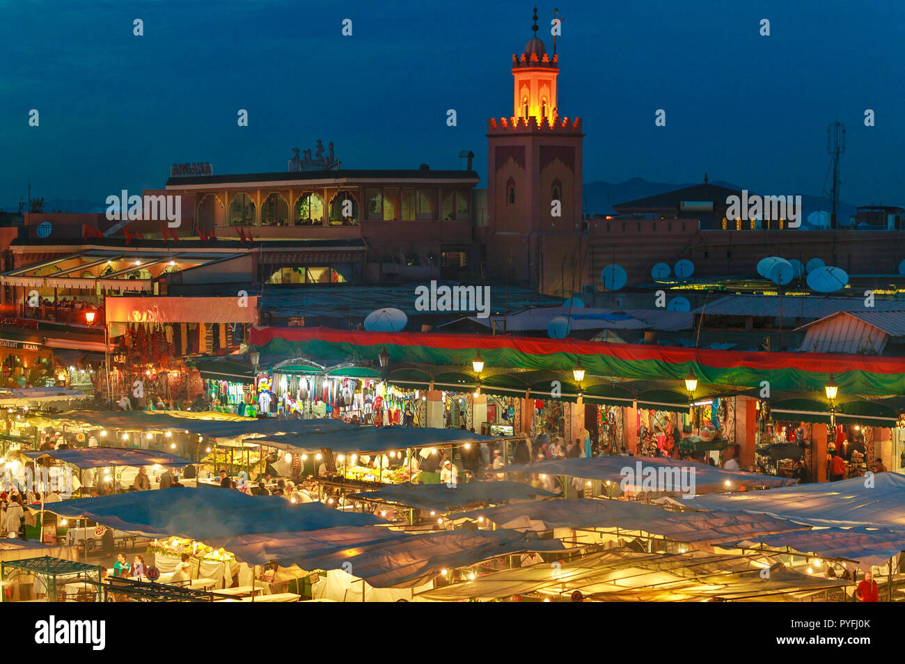 MOROCCO MARRAKECH JEMAA EL FNA THE SQUARE FOOD MARKET AT NIGHT WITH ...