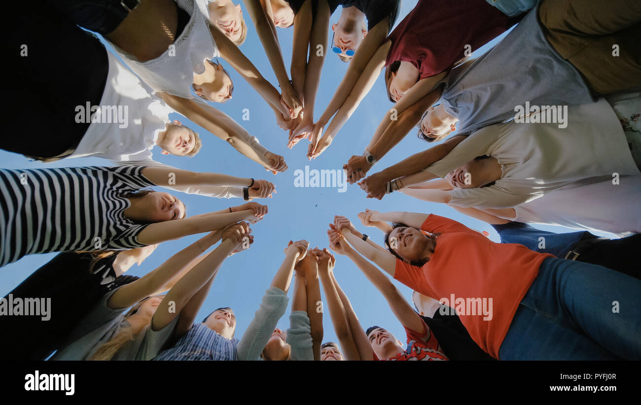 School class collection. The pupils wave their hands and run. College ...