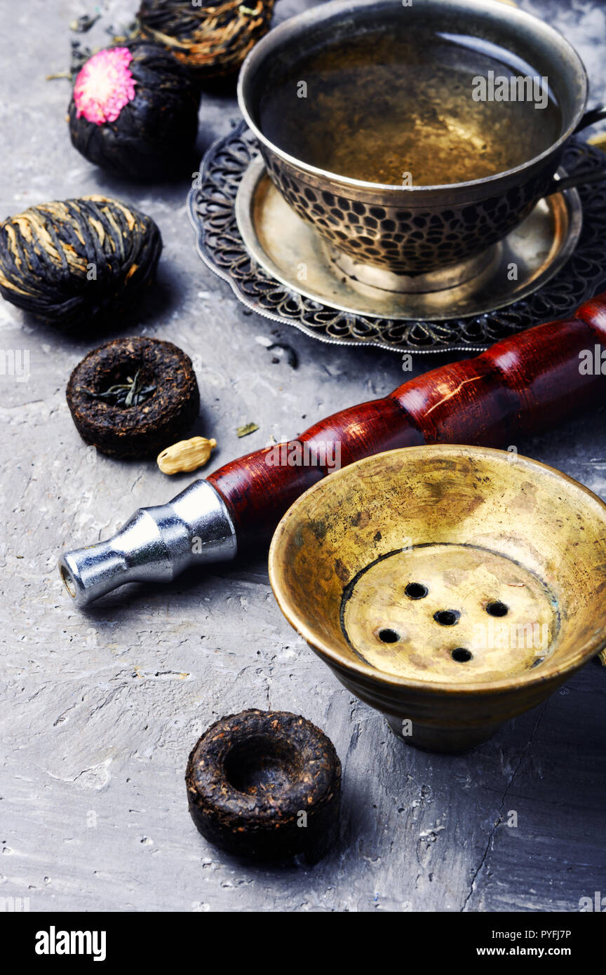 Oriental shisha hookah with aroma tea for relax.Shisha and tea Stock ...