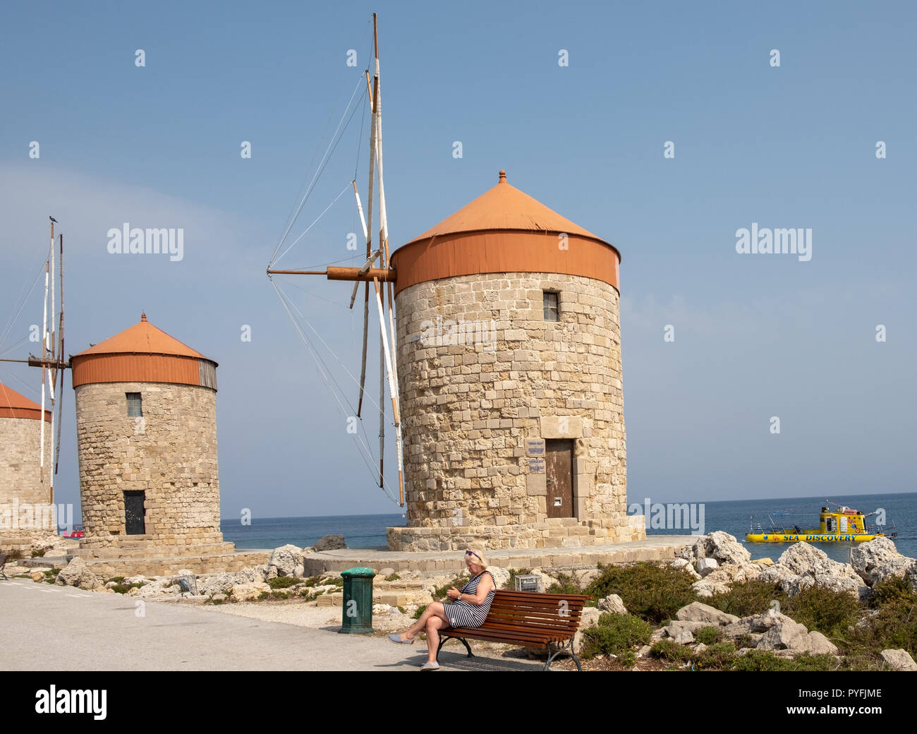 Windmills of Mandraki harbour, Rhodes Stock Photo - Alamy