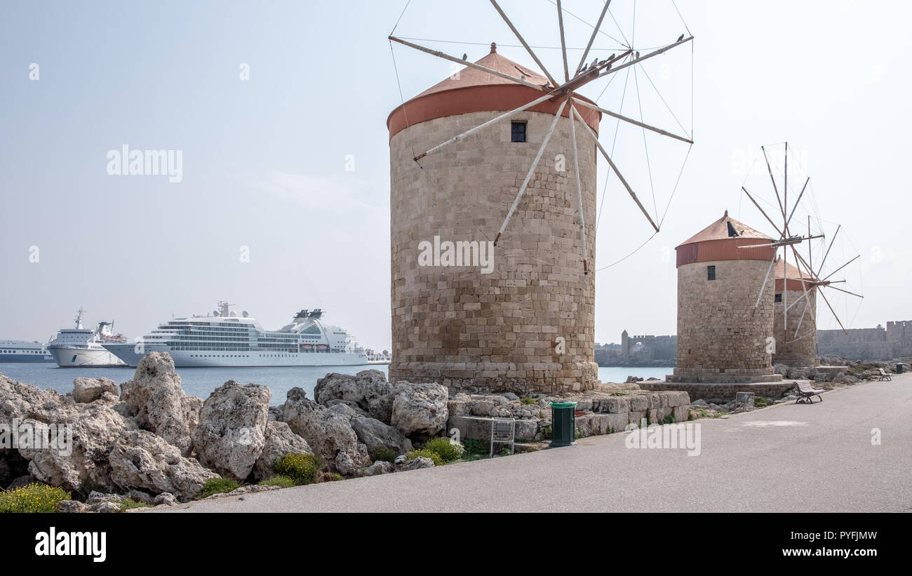 Windmills of Mandraki harbour, Rhodes Stock Photo - Alamy