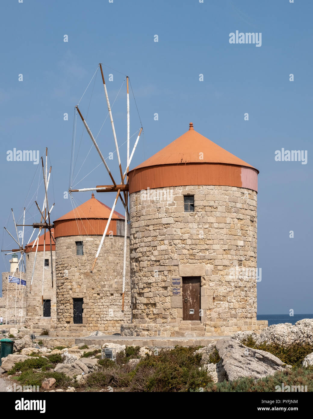 Windmills of Mandraki harbour, Rhodes Stock Photo - Alamy