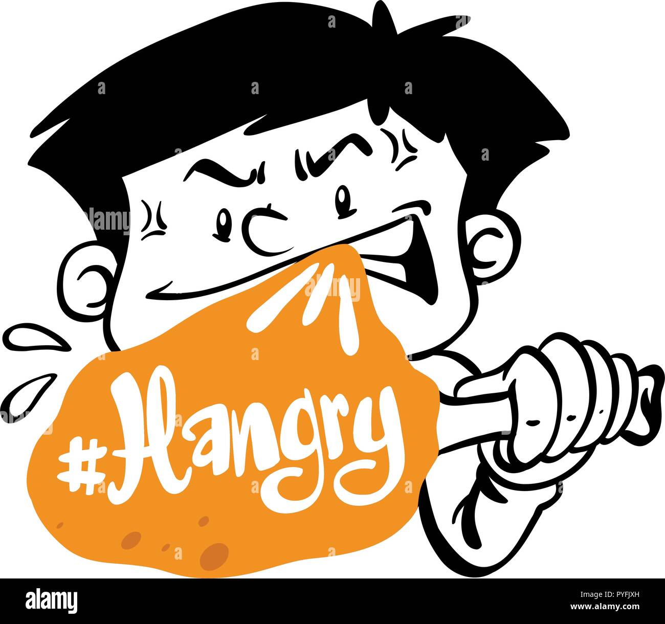 Word hangry with man eating chicken illustration Stock Vector Image ...