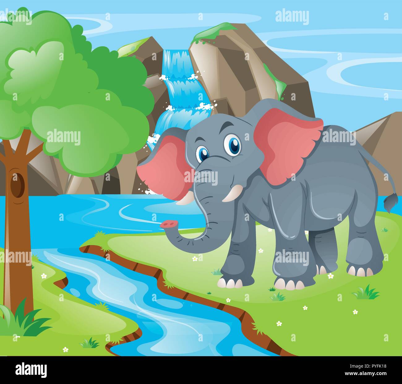 Wild elephant by the waterfall illustration Stock Vector Image & Art ...