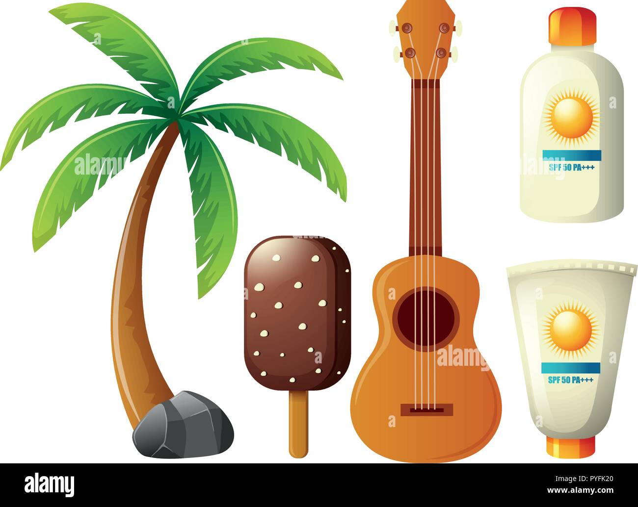 Summer set with coconut tree and guitar illustration Stock Vector Image ...