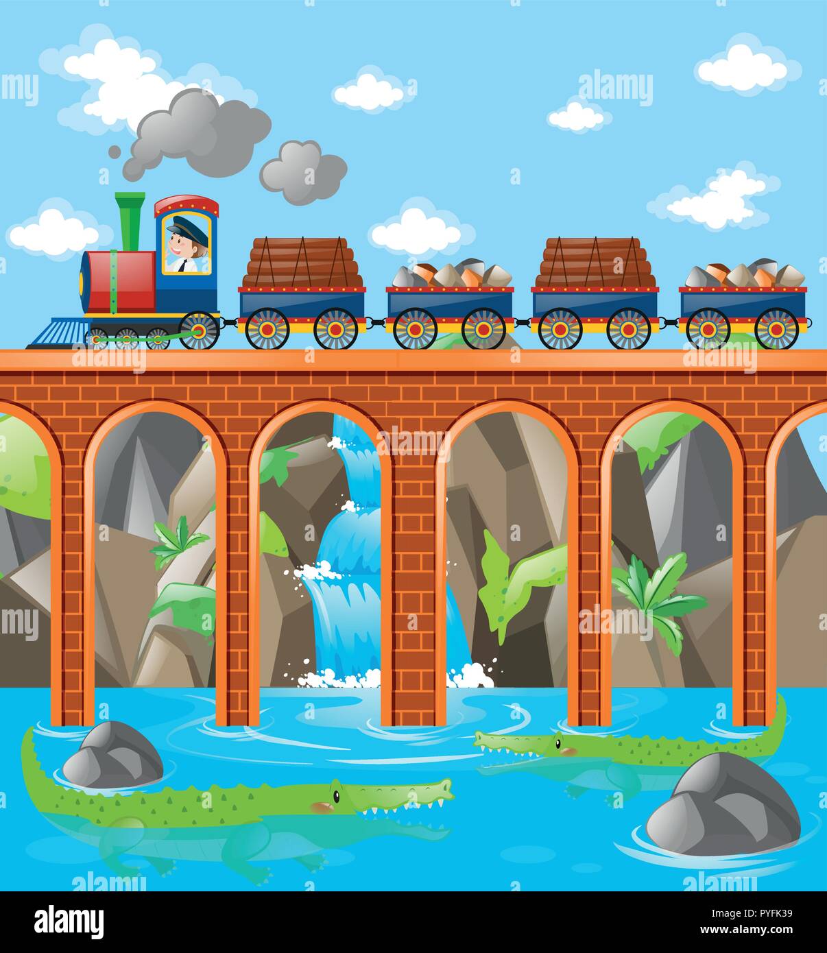 Train bridge over waterfall Stock Vector Images - Alamy