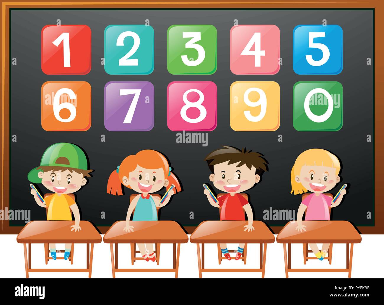 Children in class and numbes on board illustration Stock Vector Image ...