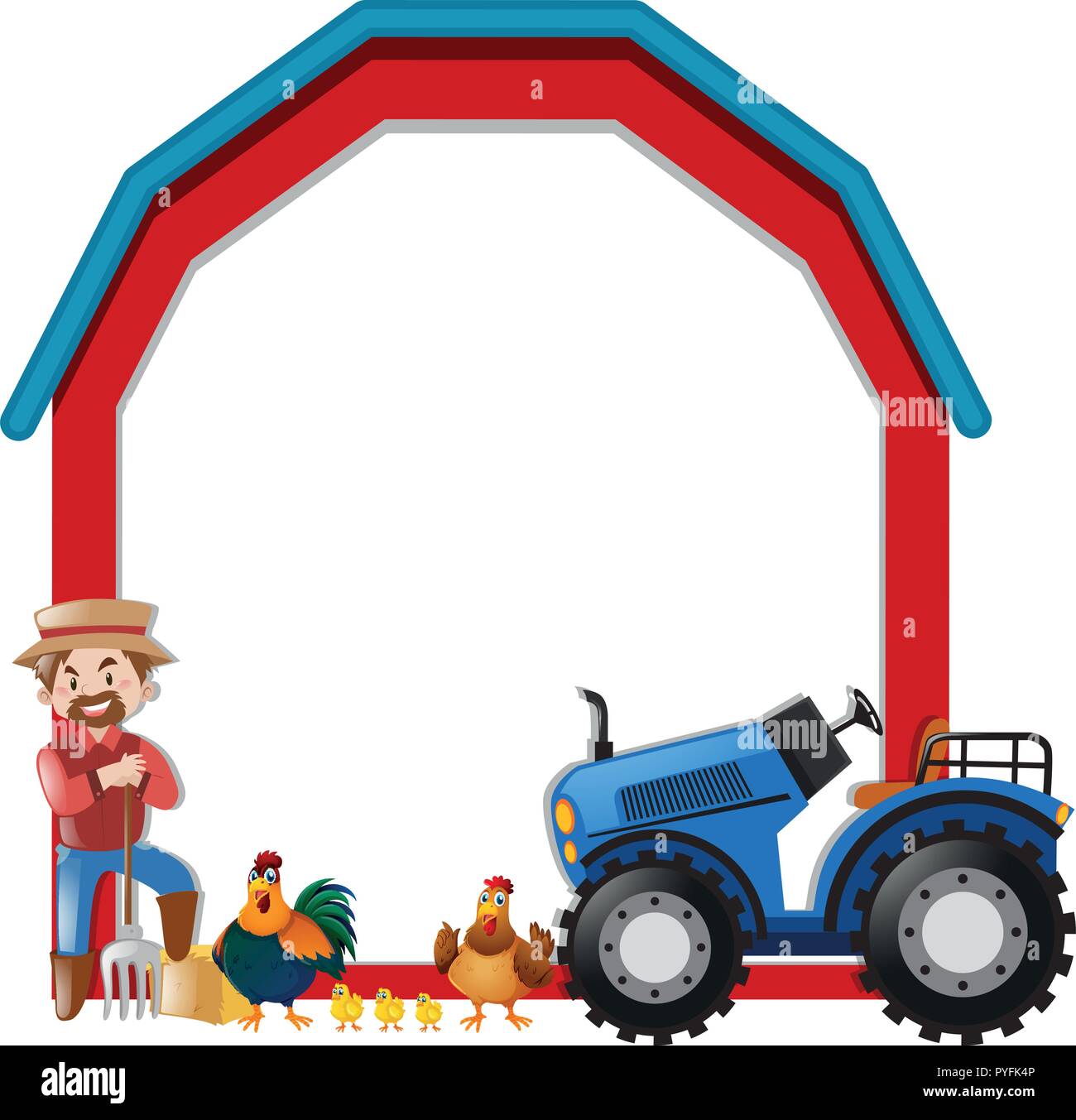Border template with farmer and chickens illustration Stock Vector ...